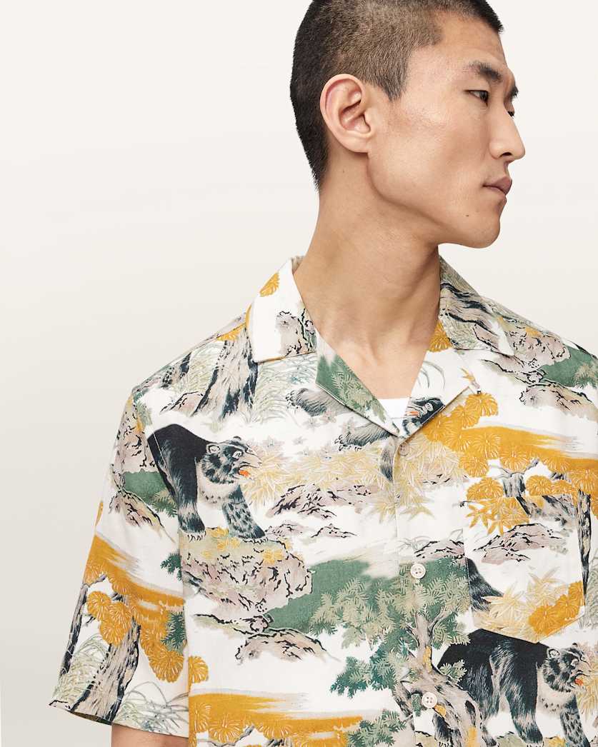 Wader Short Sleeve Linen Blend Shirt Off White | ALLSAINTS